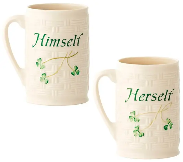 BELLEEK Classic Himself & Herself Set Of 2 Mugs