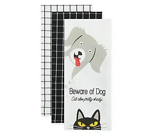 DESIGN IMPORTS Beware Of Dog & Cat Kitchen Towe L Set
