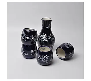 TEMP-TATIONS Set Of 4 Floral Lace Grip Cups Wit Carafe