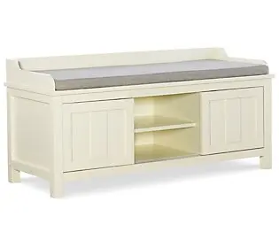 LINON Home Barret Storage Bench W/ Cushion & Sl Iding Doors
