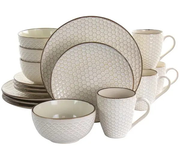 ELAMA Honey Ivory 16-piece Stoneware Dinnerware Set