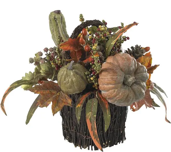NEARLY NATURAL Fall Pumpkin & Berry Table Arrangement Nearl Y Natural