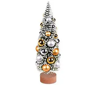 VICKERMAN 12' Frosted Green Tree W/ G Old, Silv R Orn