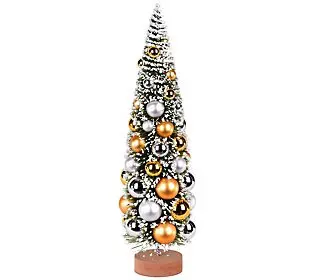 VICKERMAN 18' Frosted Green Tree With Gold & Si Ver Ornaments