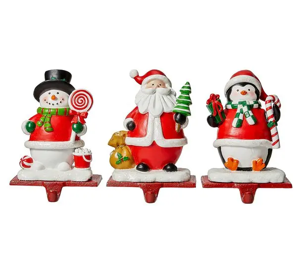 GLITZHOME Set Of 3 Resin Santa/snowman/penguin Tocking Holder