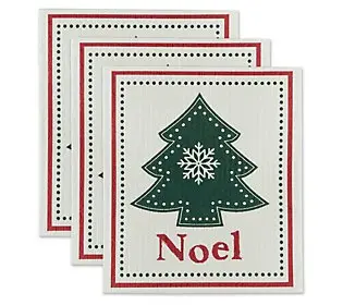 DESIGN IMPORTS Set Of 3 Noel Tree Swedish Dishc Loths