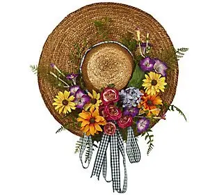 NEARLY NATURAL Mixed Flower Hat Wreath By