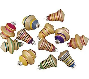 NORTHLIGHT Glass Finial & Bell Ornaments Set F 12
