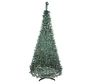 NORTHLIGHT 6'slim Grn Holly Leaf Popup Faux Tre E-clear Lights