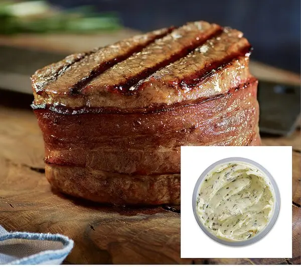 KANSAS CITY STEAK Kansas City 8oz Filet Mignon W/ Bacon & 1 G Arlic Butter