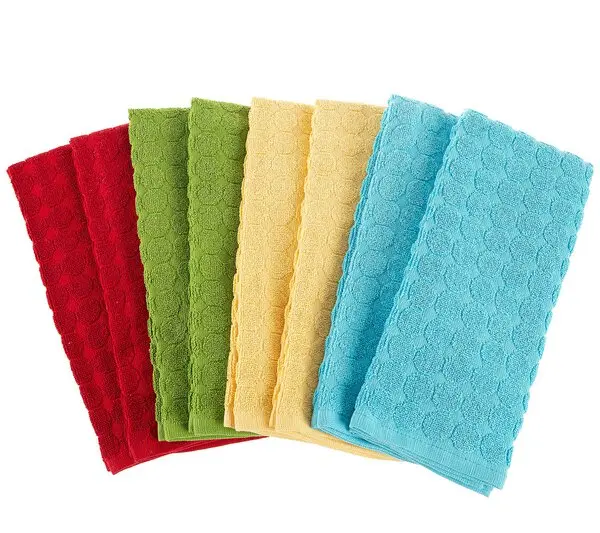 LAVISH HOME Set Of 8 Circle Design Cotton Kitch En Towels