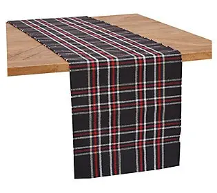 VALERIE PARR HILL 13' X 72' Poinsettia Plaid Woven Table Runner B Y Valerie