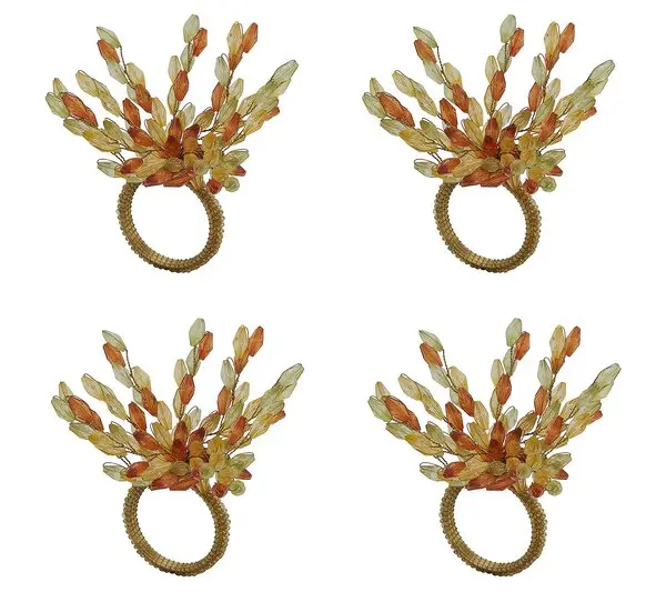 SARO LIFESTYLE Set Of 4 Beaded Flower Napkin Ri Ngs
