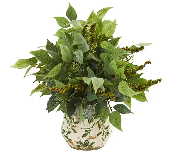 NEARLY NATURAL Mixed Ficus And Berries Plant In Vase By