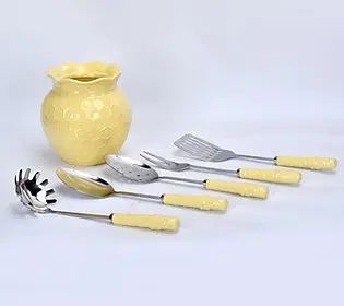 TEMP-TATIONS Bee-lieve Utensil Crock With Set O F 5 Utensils