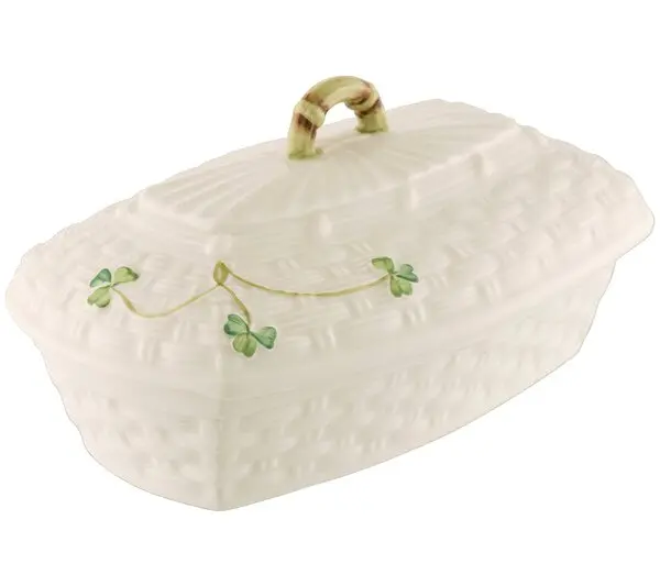 BELLEEK Pottery Shamrock Butter Dish
