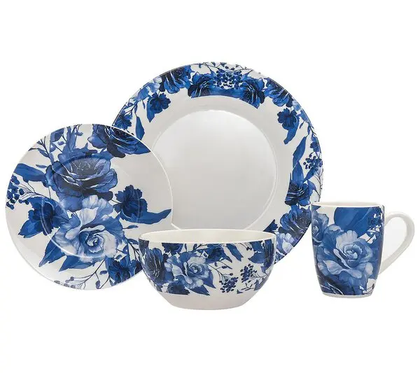 GODINGER Bluetiful Porcelain 16 Piece Dinnerwar E Set