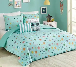 QVC Urban Playground Rain Pom-pom Twin Comforter Se T 4-piece