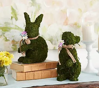 VALERIE PARR HILL Set Of 2 Moss Bunnies With Ribbon Valerie