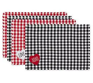 DESIGN IMPORTS Set Of 4 Love & Xoxo Checkered P Lacemats