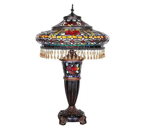 RIVER OF GOODS 27.5'h Stained Glass Beaded Doub Le-lit Lamp