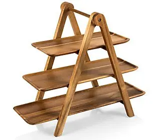 PICNIC TIME Acacia Wood 3-tiered Serving Ladder