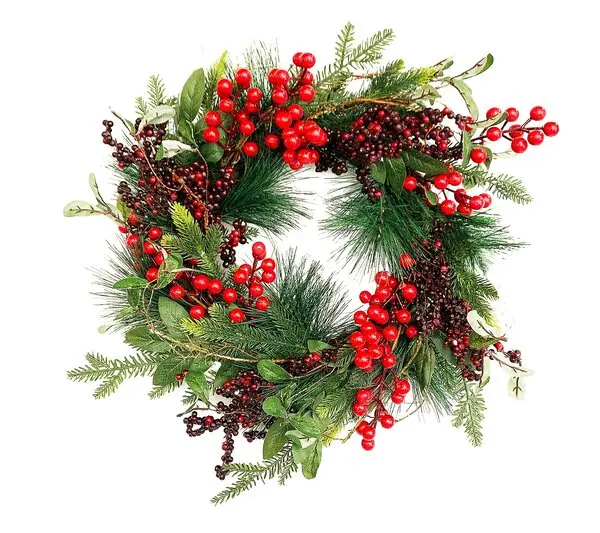 BRITE STAR 22' Mixed Pine Wreath With Berries A Nd Olive Leave