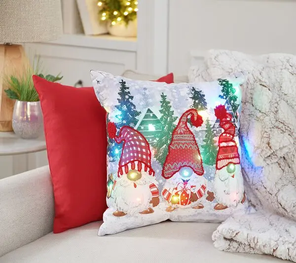 HOME REFLECTIONS 18' Holiday Dec Pillows 1 Led, 1 Solid