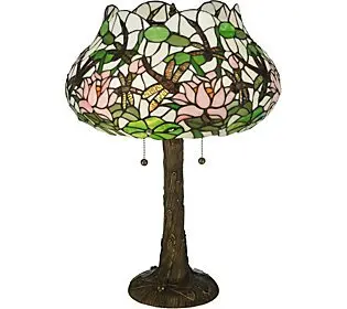 MEYDA Tiffany-style 22.5' Dragonfly Flower Tabl E Lamp
