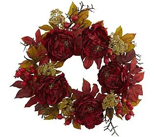 NEARLY NATURAL 24' Peony Sedum Wreath By