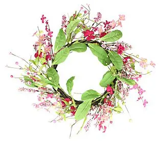 NORTHLIGHT Pink Geranium & Coral Root Spring Fl Oral Wreath