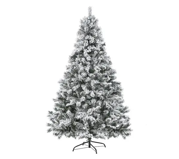 LUXEN HOME Luxenhome 7' Pre-lit Flocked Artificial Full Ch Ristmas Tree