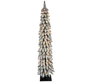 PULEO INTERNATIONAL 6' Prelit Flocked Alpine Pencil Christmas Tree Ear Lights