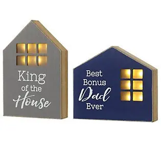 GLITZHOME Led Lighted Fathers Day Houses Table Op Decor S/2
