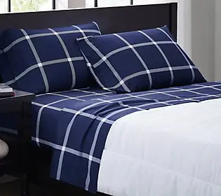 TRULY SOFT Printed Windowpane King Sheet Set