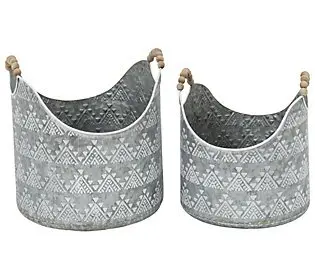 GERSON INTERNATIONAL S/2 Assorted Metal Buckets With Wood Bead Handl Es Gerson Co