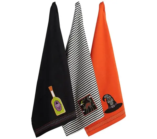 DESIGN IMPORTS Set Of 3 Bewitched Embellished K Itchen Towels