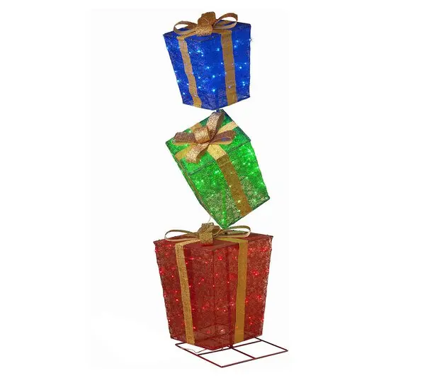 GERSON INTERNATIONAL 72' Lit Colorful Stacked Presents