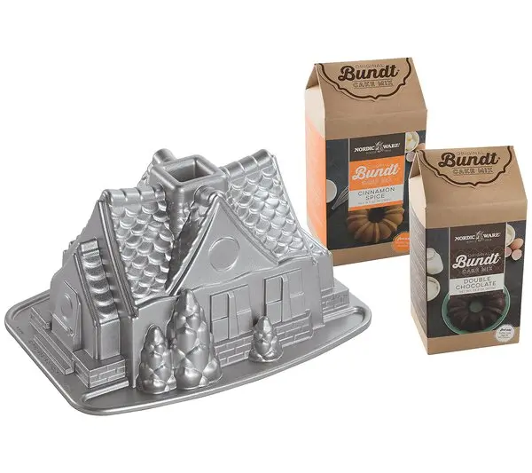 NORDICWARE Gingerbread House Bundt Pan & Cake Ix Set
