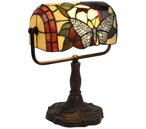HASTINGS HOME Tiffany Style Bankers Lamp Butterfly Design By