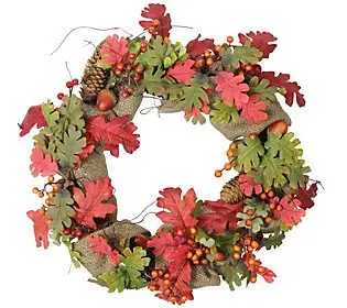 NORTHLIGHT Acorn Berry And Burlap Rustic Thanks Giving Wreath