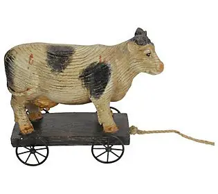 NORTHLIGHT 10.25' Black & White Cow On Cart Gar Den Statue