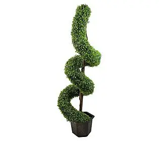 NORTHLIGHT 56' Potted Two-tone Boxwood Spiral T Opiary Tree