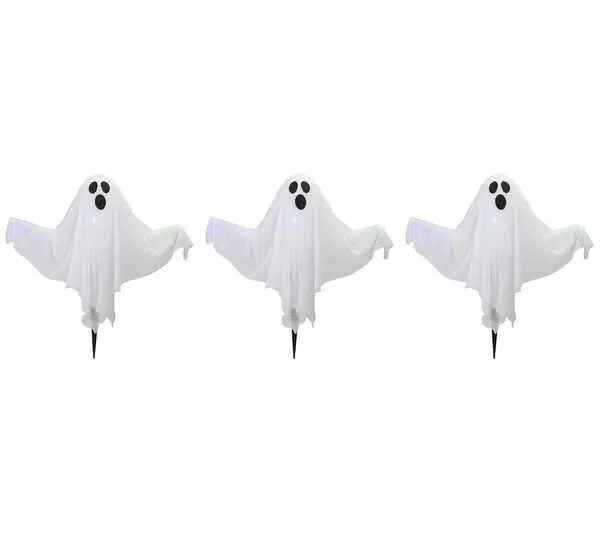 NORTHLIGHT S/3 Lit White Ghost Halloween Lawn S Takes