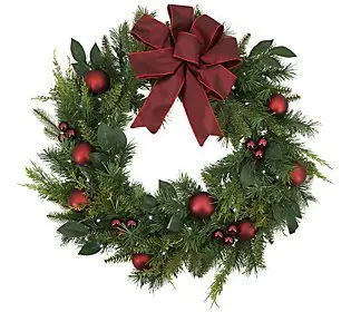 GERSON INTERNATIONAL 32 In Pine Wreath With Ribbon And 50 Led Lights Gerson Co