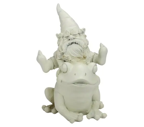 NORTHLIGHT 9.75' Ivory Gnome Leaping Over A Fro G Garden Statue