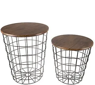 LAVISH HOME Nesting Black Metal And Wood Accenttable Set