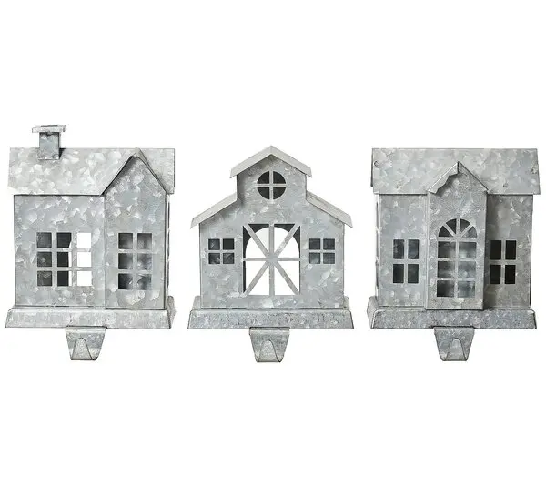 GLITZHOME Set Of 3 7.00'h Galvanized House Stoc King Holders