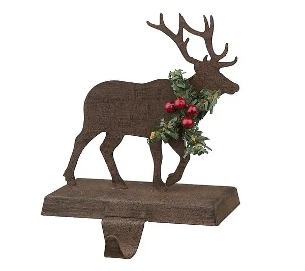 GLITZHOME Reindeer Holly And Berries Christmas King Holder