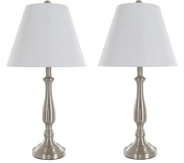 LAVISH HOME Table Lamps Set Of 2, Brushed Steel